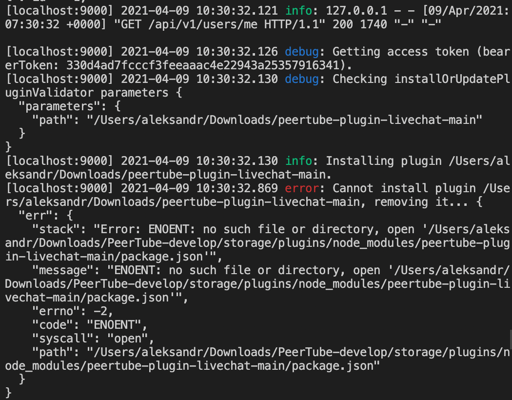 Unable to install plugin locally · Issue #3941 · Chocobozzz/PeerTube · GitHub