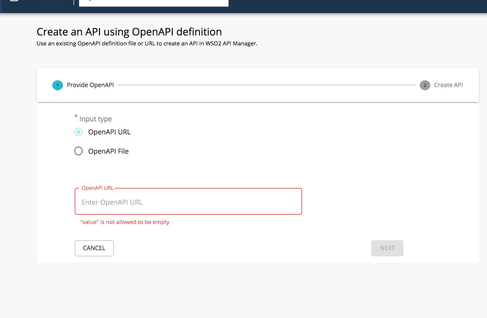 Cancel button not working for the first time in 'I have an Existing Rest API' option · Issue ...