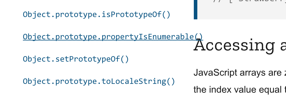 Issue with "Array": (text overlap with Object.prototype.propertyIsEnumerable() link at 110% zoom ...