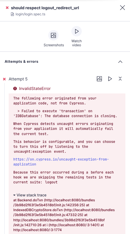Cypress Flake Failed To Execute Transaction On Idbdatabase Closing · Issue 23496 · Element