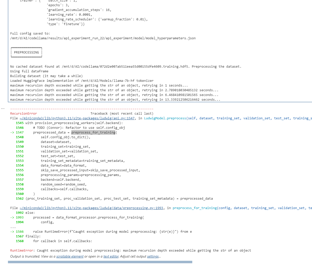 Preprocessfortraining Caught Exception During Model Preprocessing Maximum Recursion Depth 2337