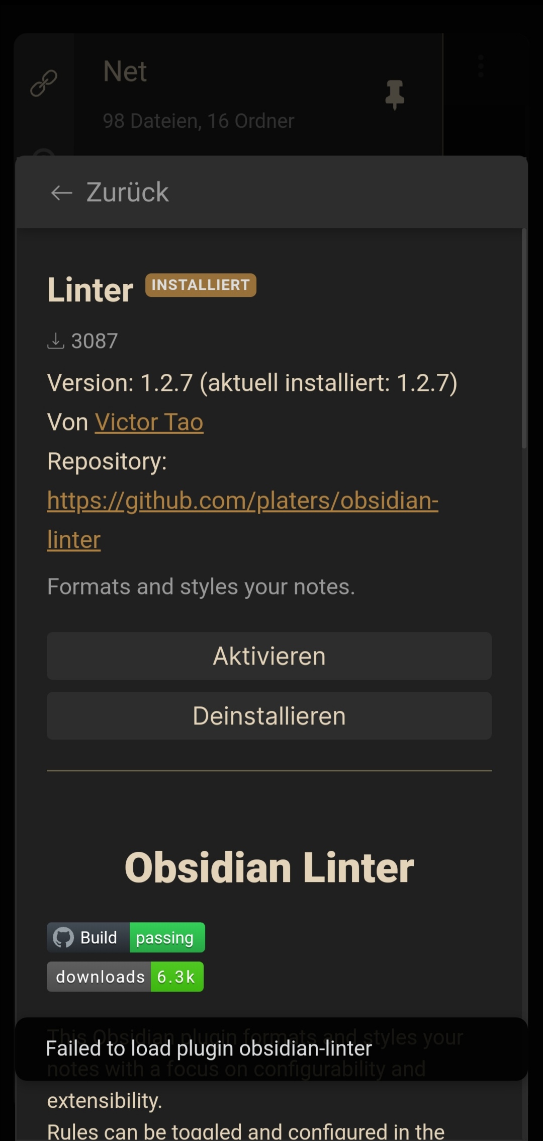 Android - unable to load Linter · Issue #139 · platers/obsidian-linter · GitHub