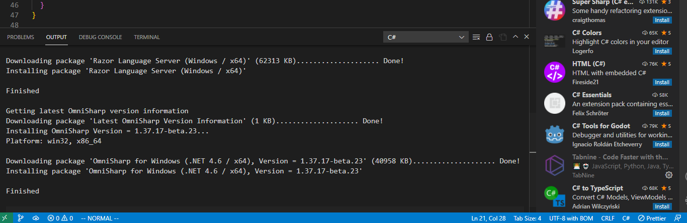 Omnisharp still appearing in VSCode but doesn't work, even tried restarting, uninstalling C# ...
