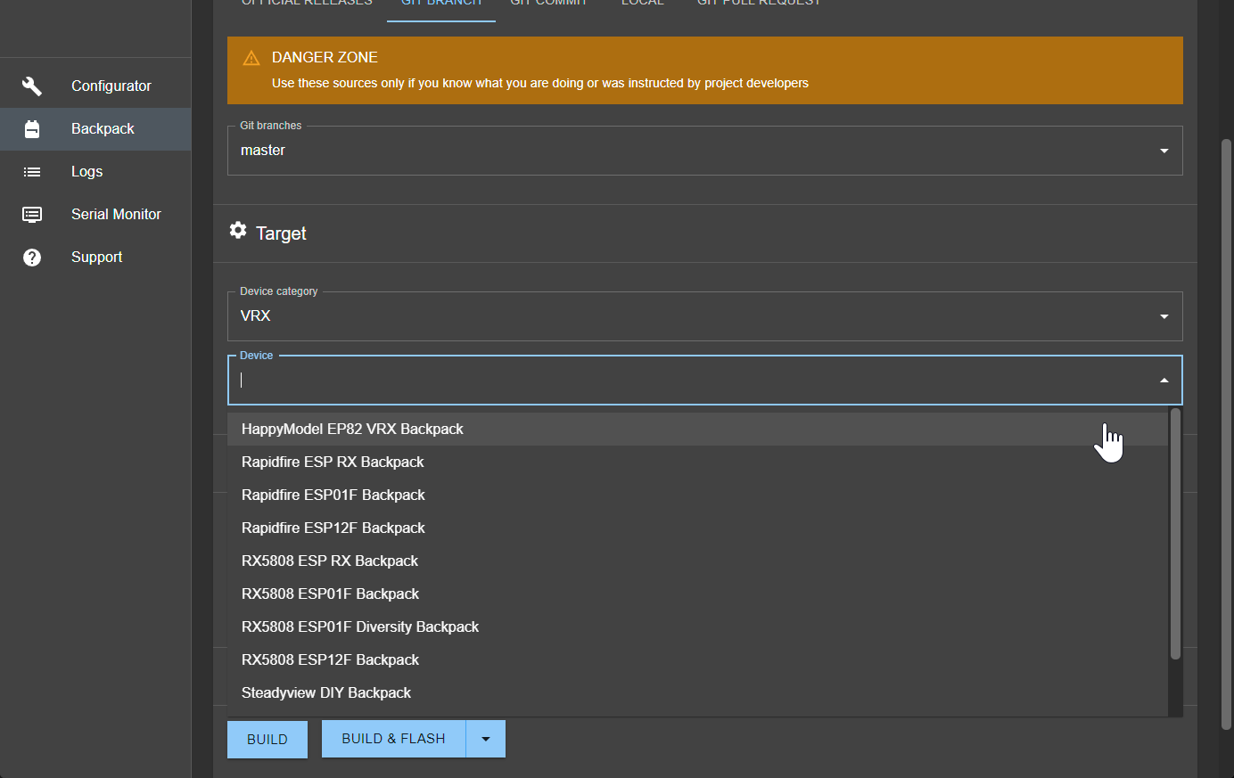 Configurator fails to build "HDZero_RX5.1_ESP32_Backpack_via_WIFI" · Issue #2217 · ExpressLRS ...
