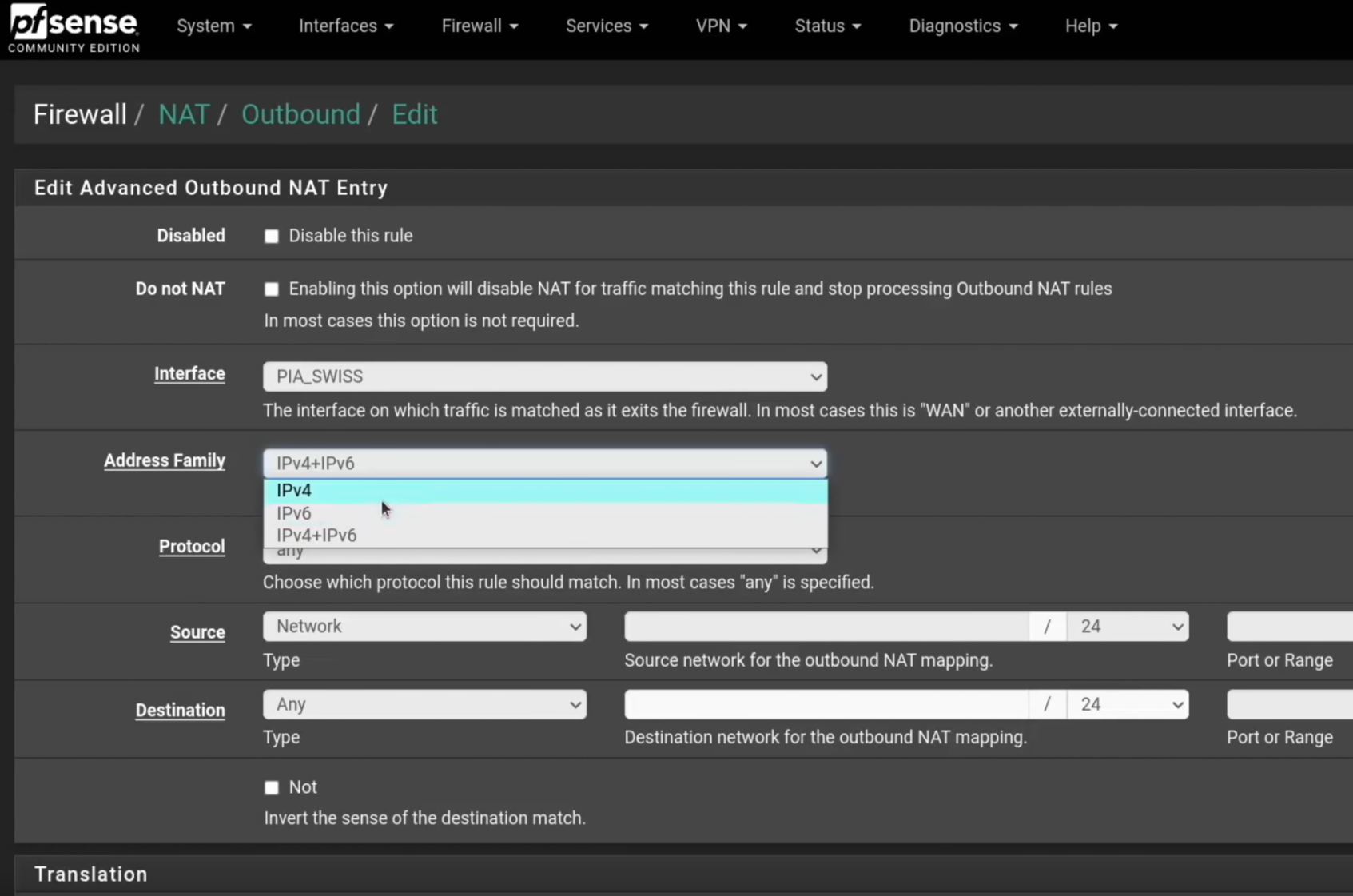 Outbound NAT IPv4+IPv6 address family option missing · Issue #5963 · opnsense/core · GitHub