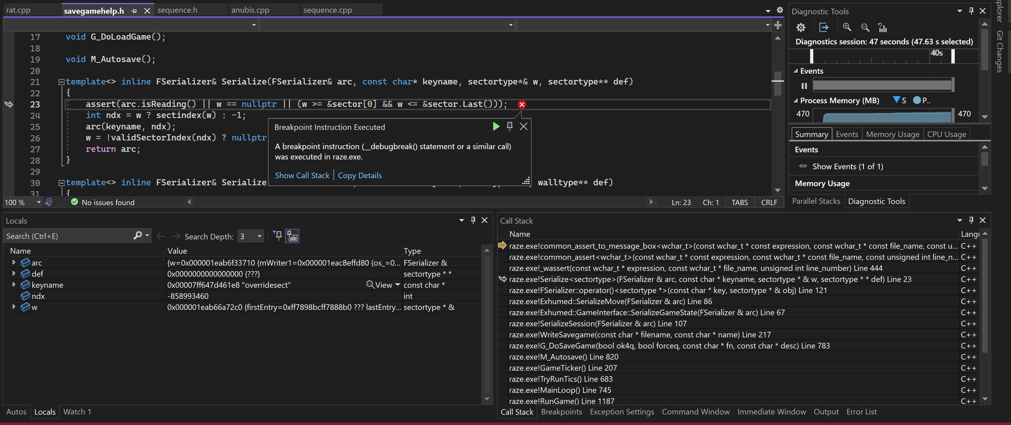Bug Exhumed Assertion Serialising `overridesect` In `serializemove