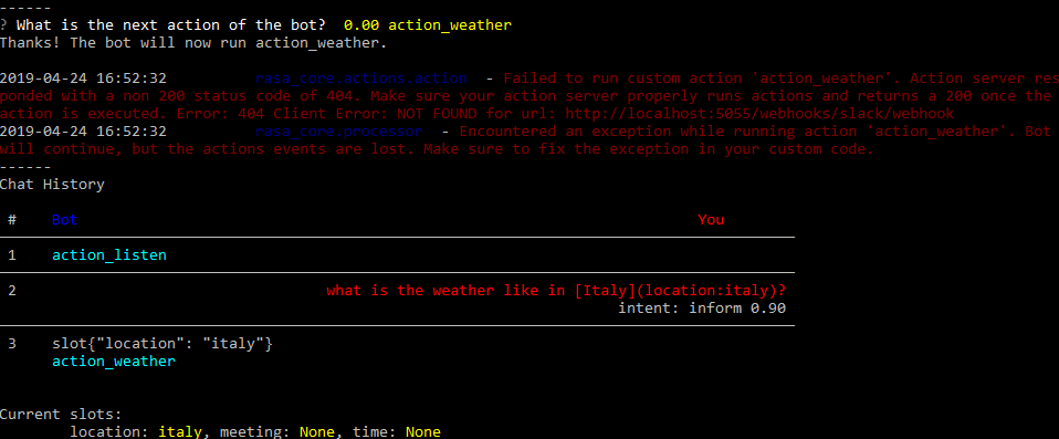 Action server is not responding (status code 500) · Issue #3307 · RasaHQ/rasa · GitHub