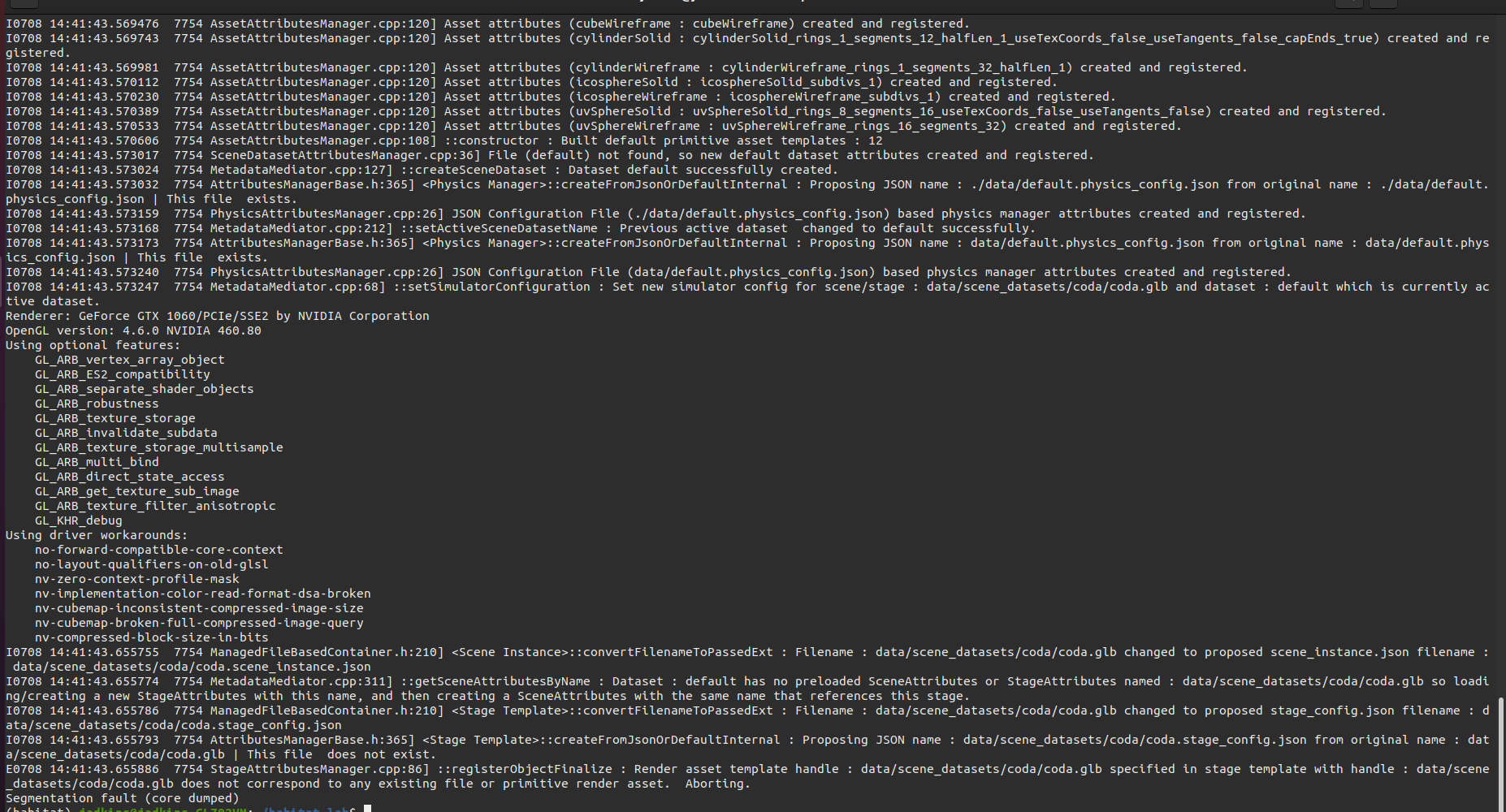 Crash when running examples/tutorials/nhp_python/Habitat_Interactive ...