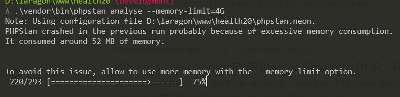 Getting stuck at 75% · Issue #827 · larastan/larastan · GitHub