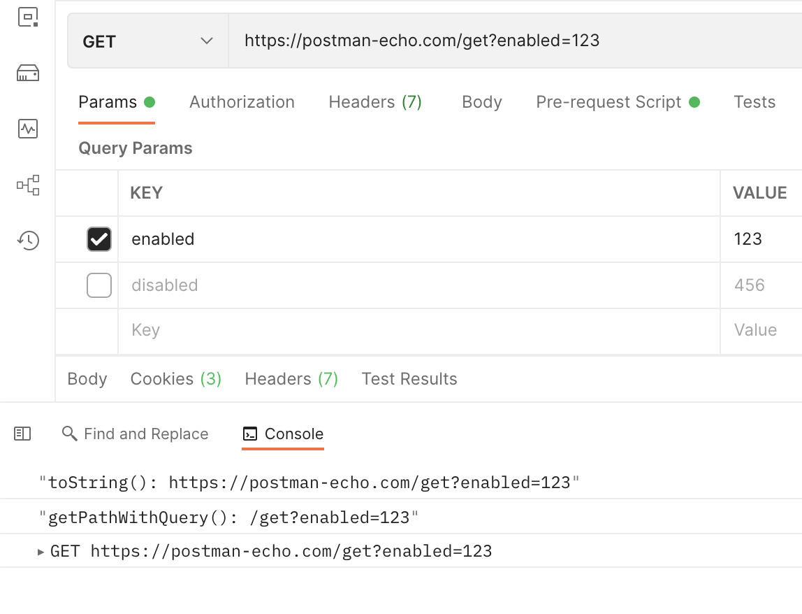 Scripting: pm.request.url inconsistent treatment of disabled params in toString() versus ...