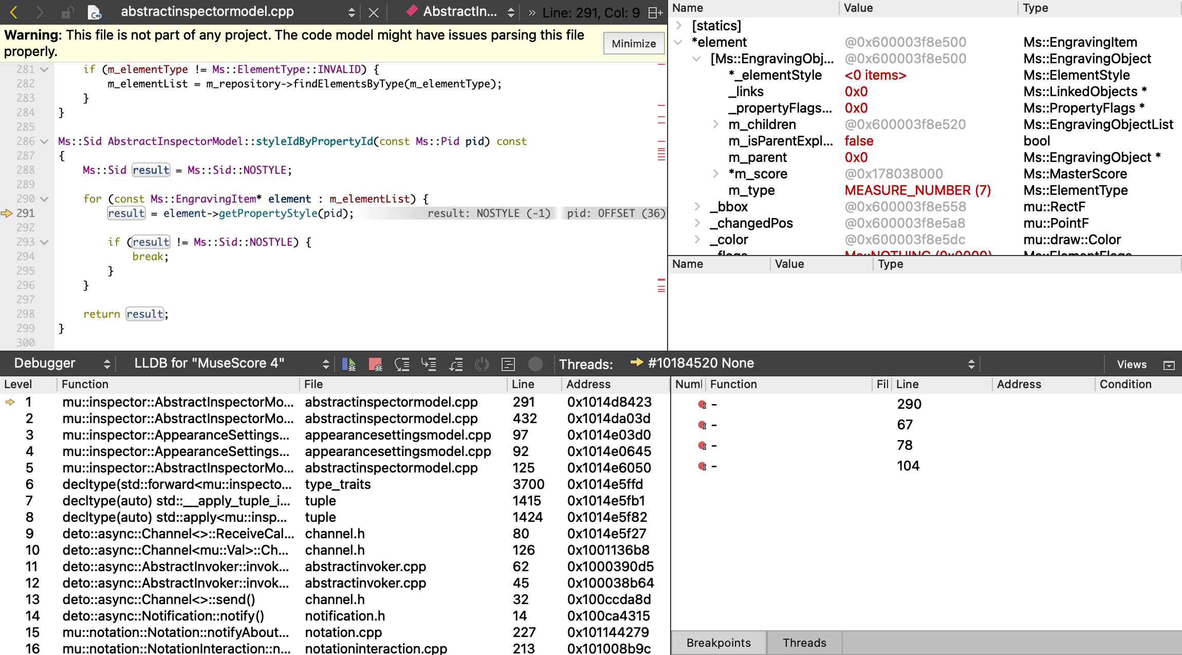 [MU4 Issue] Crash when making changes to staff/part properties after double-click on instrument ...