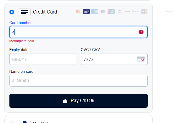 [Card Component] Security code field does not show error when you type ...