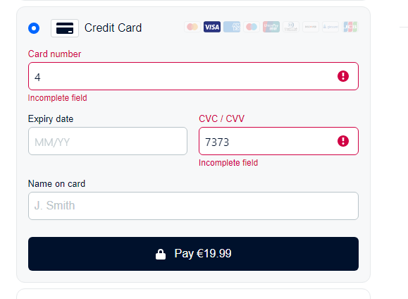 [Card Component] Security code field does not show error when you type ...