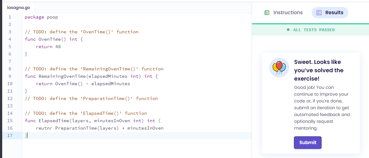 Lasagna exercise completely broke in online editor · Issue #1497 · exercism/go · GitHub