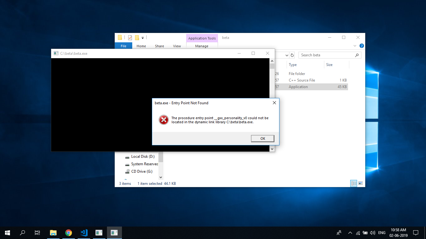 VS Code Terminal G Malfunctioning Output File exe Not Responding