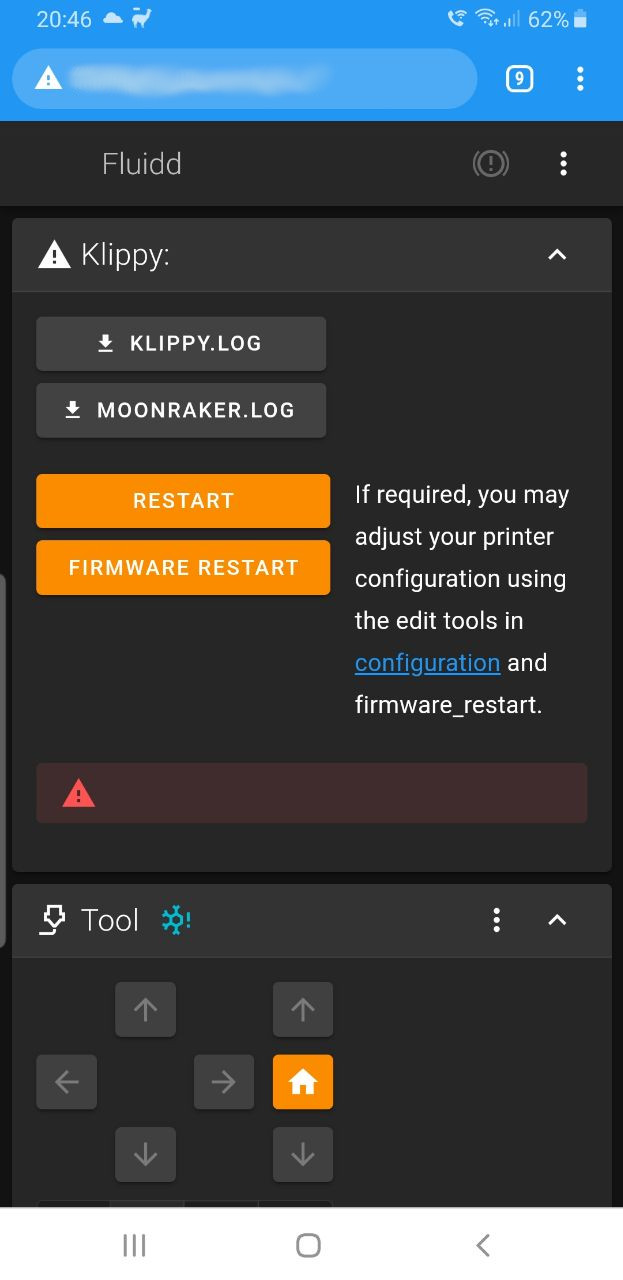 Klipper restart button prominent during page load · Issue #88 · fluidd-core/fluidd · GitHub