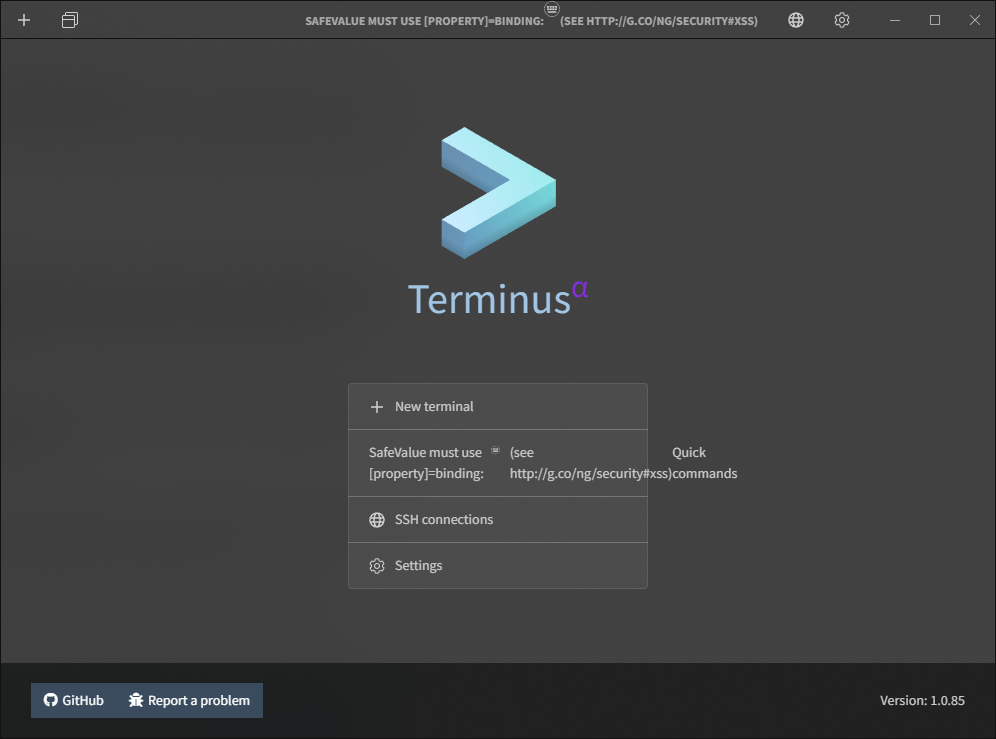 Quick Commands Error: "SafeValue must use..." takes up title bar · Issue #1190 · Eugeny/tabby ...
