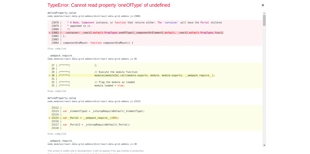 react-data-grid-addons has references to react.PropTypes which is ...