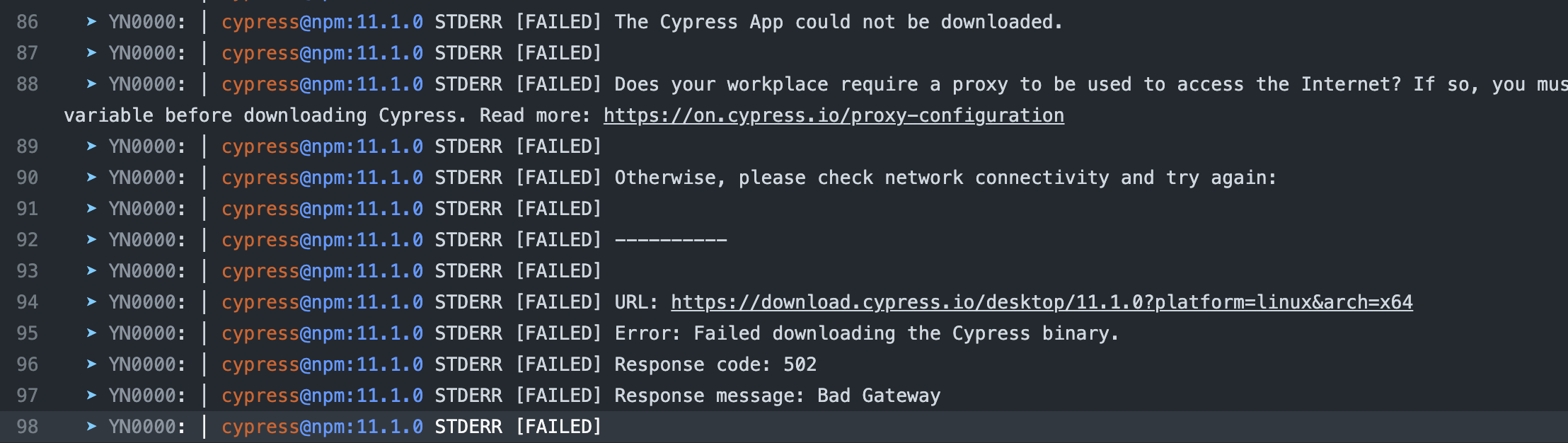 PostInstall failure occasionally with a 502 (Bad Gateway) · Issue #27316 · cypress-io/cypress ...