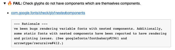 Rationale seems to be cut in the Fail com.google.fonts/check/glyfnestedcomponents · Issue #3124 ...