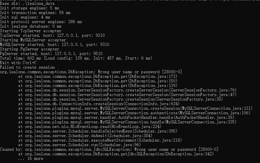 运行java -jar lealone-xsql-5.0.0.jar,运行mysql --no-beep -h localhost -P 9310 -u root报错，这个是啥原因 ...