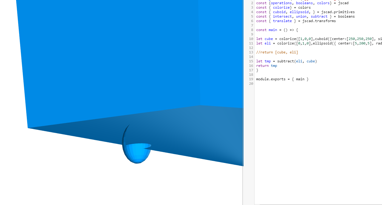 problems with ellipsoid and cube boolean operations · Issue #921 · jscad/OpenJSCAD.org · GitHub