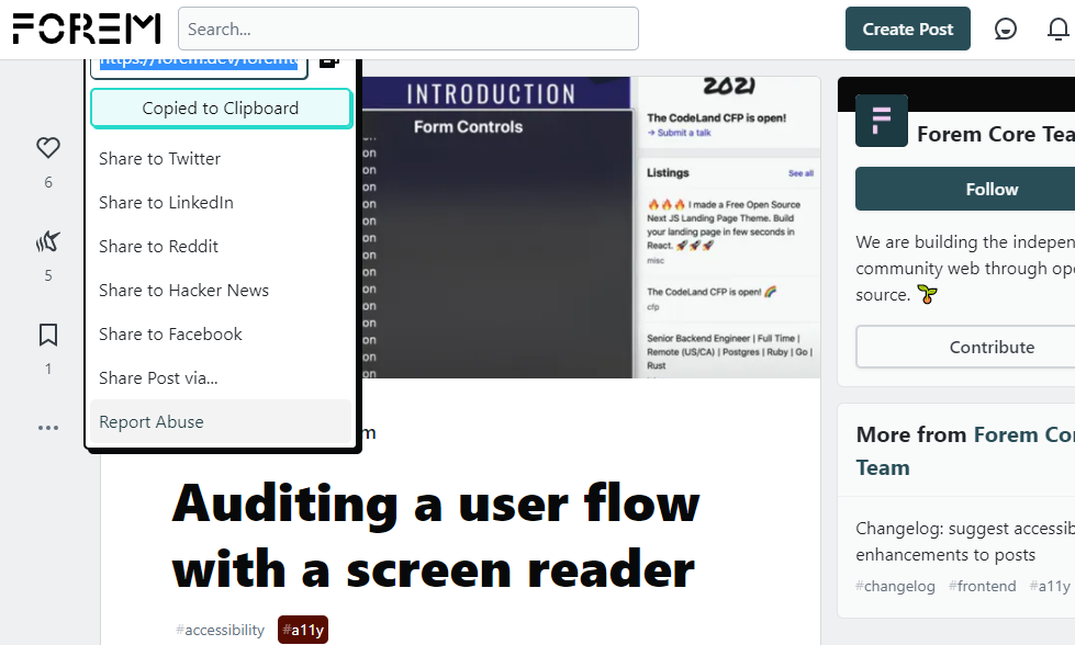 Bugs in the "Copy article URL to clipboard" feature · Issue #13679 · forem/forem · GitHub