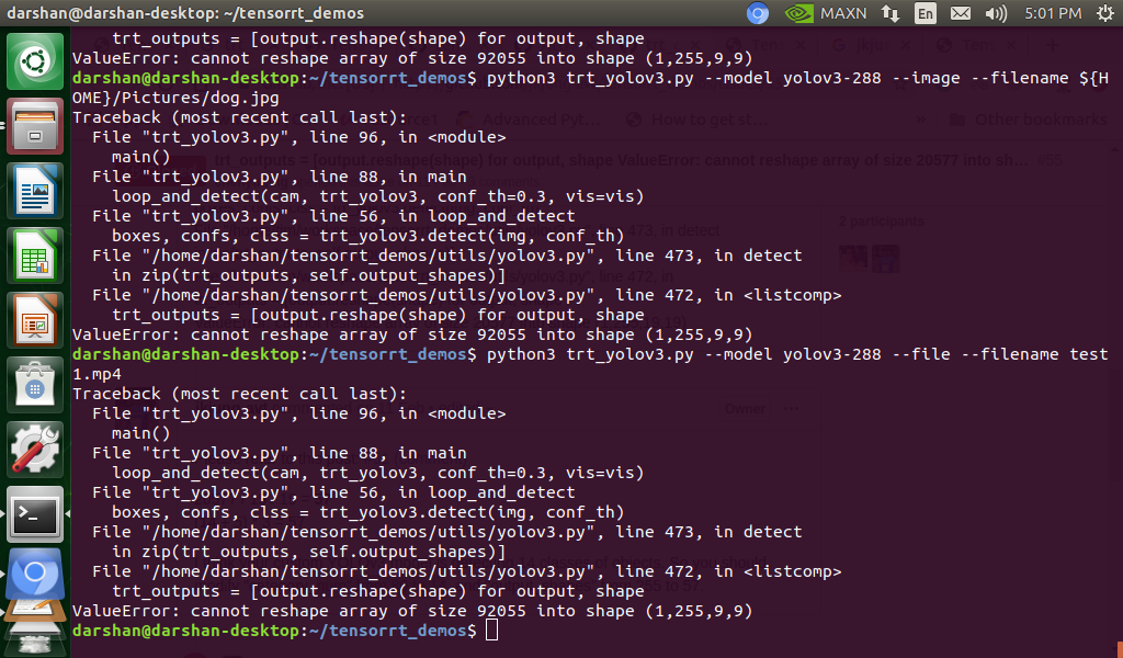 trt_outputs = [output.reshape(shape) for output, shape ValueError: cannot reshape array of size ...