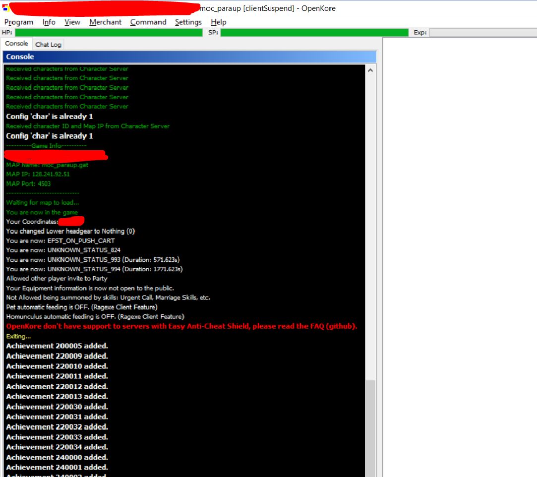 OpenKore don't have support to servers with Easy Anti-Cheat Shield, please read the FAQ (github ...