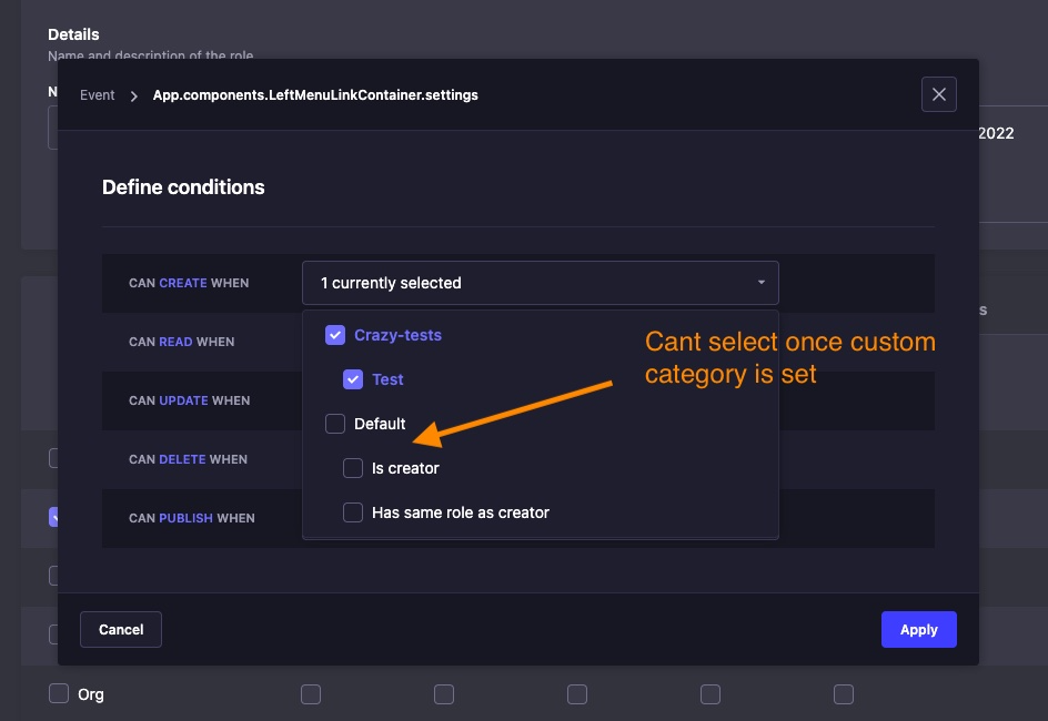 RBAC - declaring new conditions with category breaks the admin ui · Issue #14763 · strapi/strapi ...