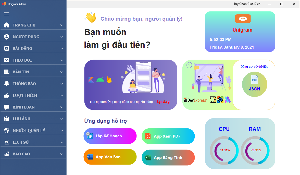 GitHub - lethanhphuong1999/Unigram-Admin-App: This is the application to manage social network ...