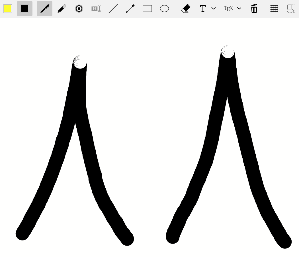 Parts of lines disappear if the drawing direction changes too much ...