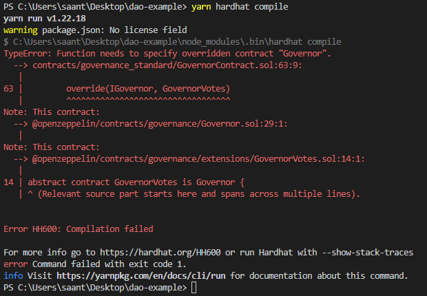 Facing Typeerror Function Needs To Specify Overridden Contract Governor When Compiling