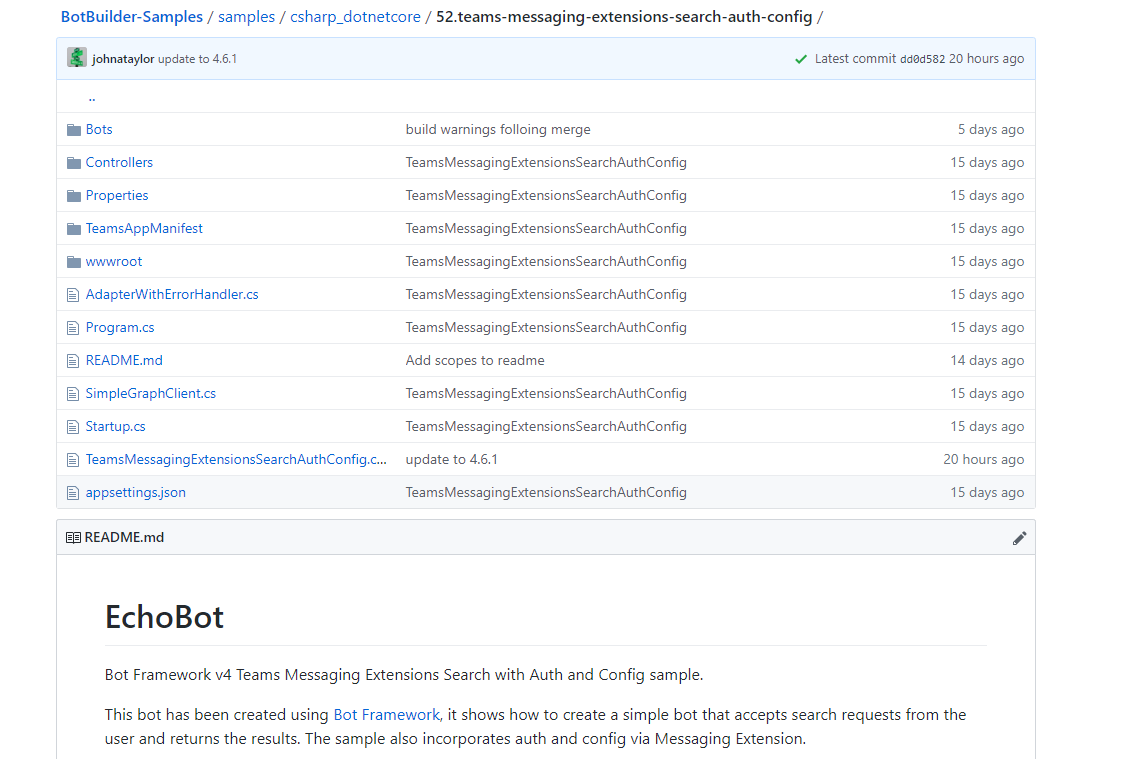 [Bash 11-05] 50.teams-messaging-extensions-search readme should not say EchoBot · Issue #1926 ...
