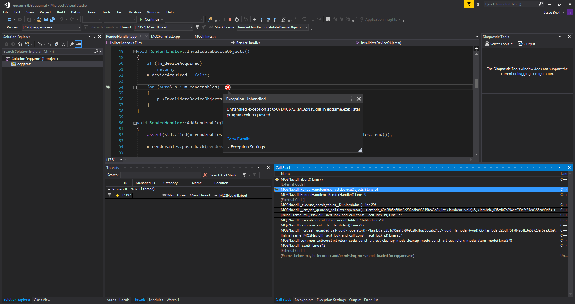 Exception Unhandled RenderHandler::InvalidateDeviceObjects() · Issue #62 · brainiac/MQ2Nav · GitHub