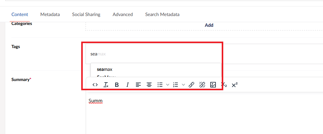Back Office: Tag suggestions getting hid by Summary field · Issue #14302 · umbraco/Umbraco-CMS ...