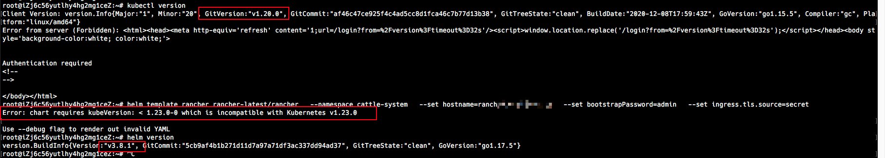 Error: chart requires kubeVersion: