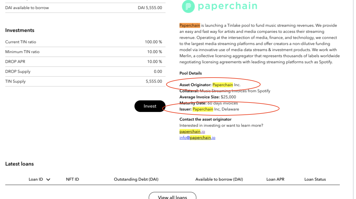Change Asset Originator and Issuer in Paperchain Overview · Issue #403 · centrifuge/tinlake-ui ...