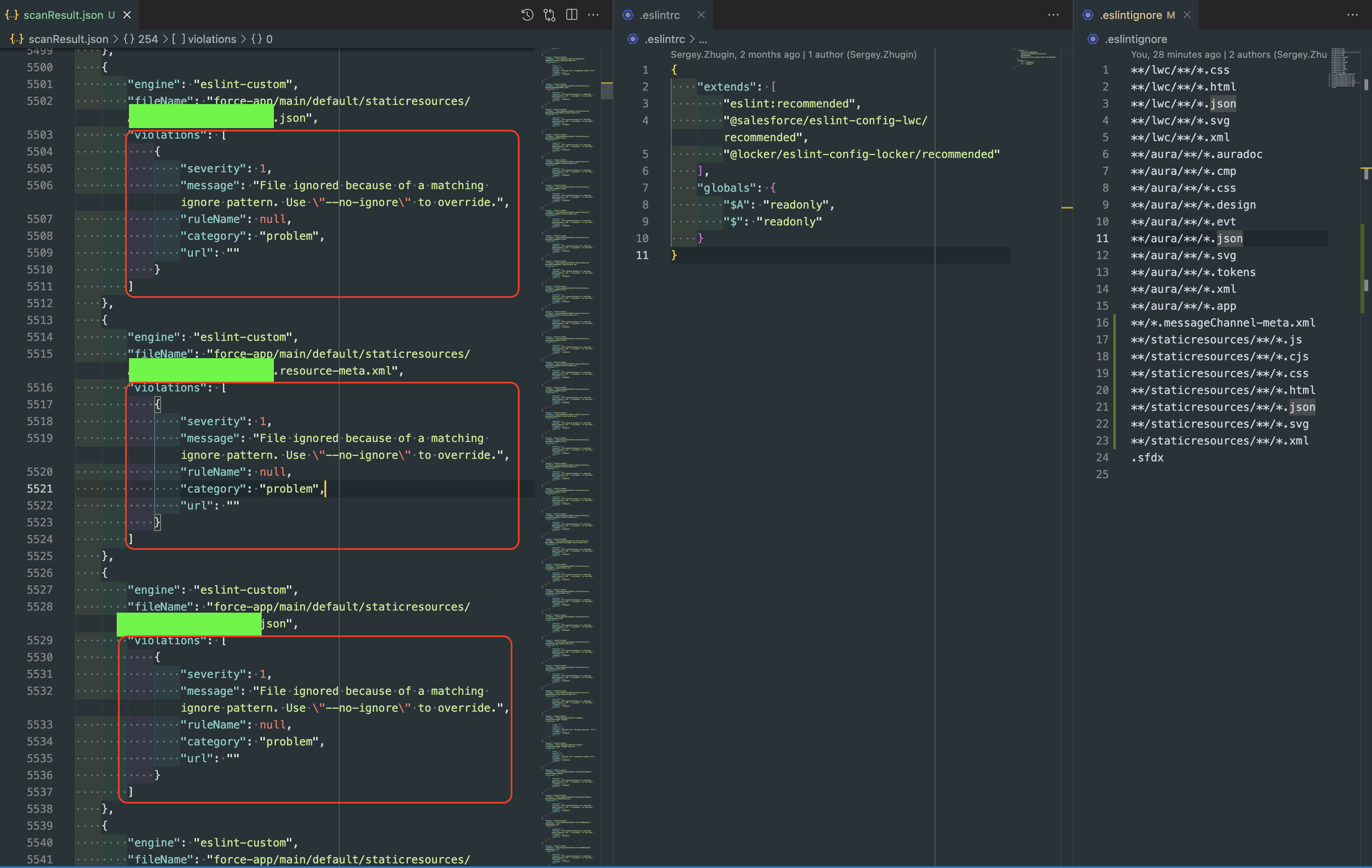 Bug Files Matched With `eslintignore` Appeared In The List Of Violations With Severity 1