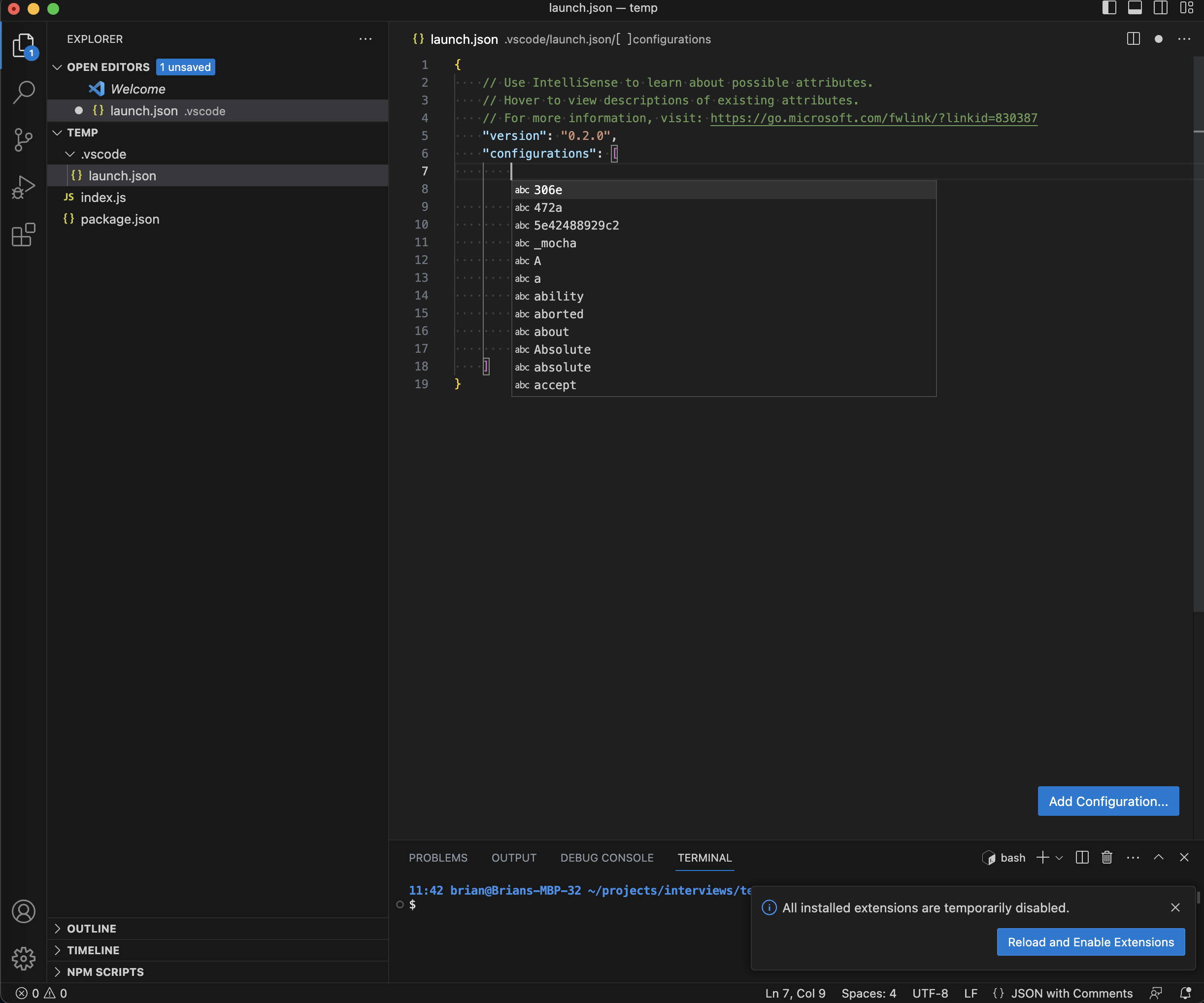 Add Configuration shows word suggestions not debug configurations · Issue #181659 · microsoft ...