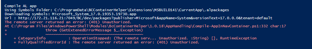Compile-AppInNavContainer | 401 Unauthorized · Issue #1610 · microsoft/navcontainerhelper · GitHub