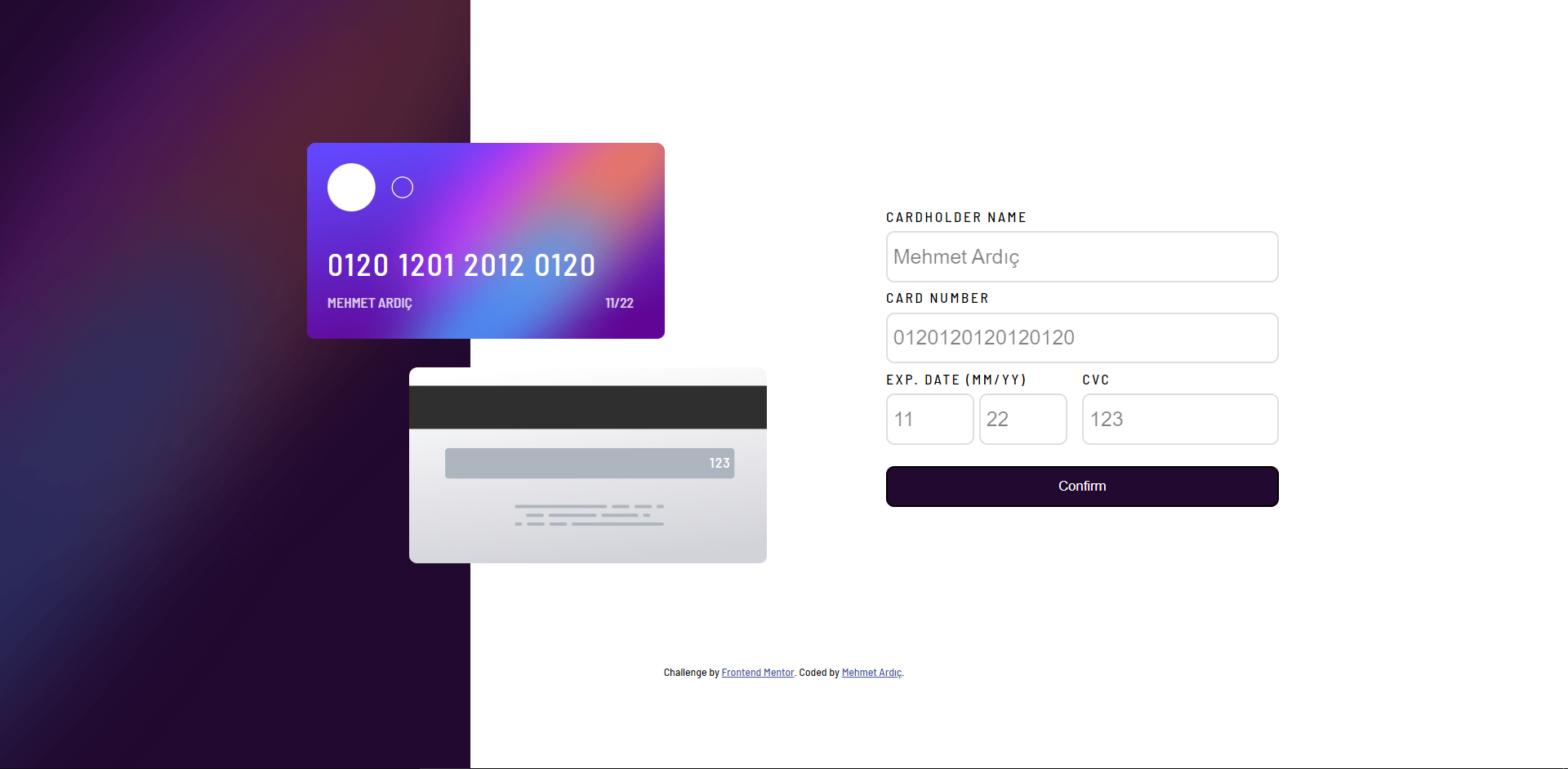 GitHub - ArdicMehmet/Interactive-card-details-form-Frontend-Mentor: I used html5, css3 and ...