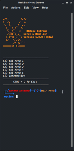 GitHub - SirCryptic/bbmenu: Basic Bash Menu Extreme 5 Sub Menu's 20 Options In Each Sub Menu