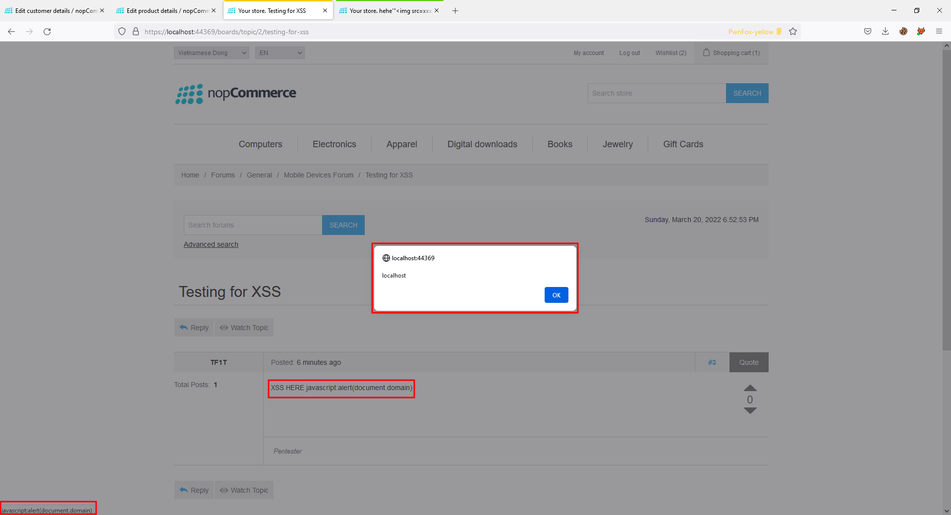 XSS issue in the "Text" parameter (forums) · Issue #6194 · nopSolutions/nopCommerce · GitHub