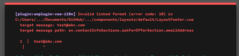 Error: Invalid linked format whenever `@` is included · Issue #1618 · nuxt-modules/i18n · GitHub