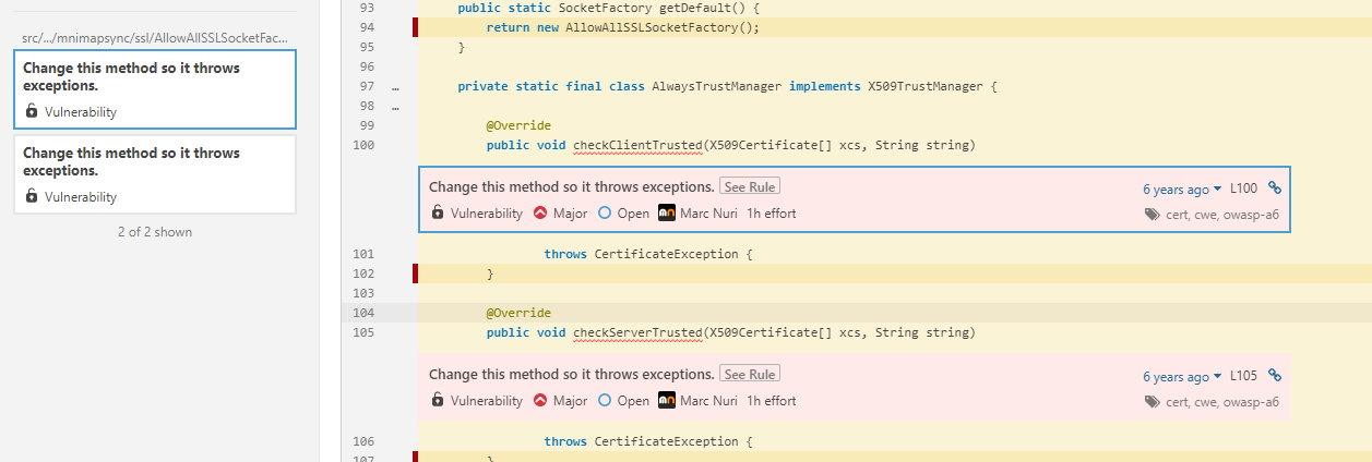Remove major bugs and vulnerabilities reported by SonarQube · Issue #15 · manusa/mnIMAPSync · GitHub