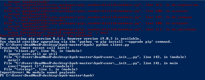 NO Module named payloads · Issue #98 · malwaredllc/byob · GitHub