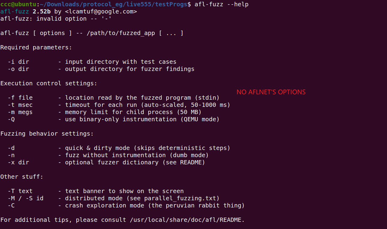 Unable to see AFLNet's options. · Issue #96 · aflnet/aflnet · GitHub