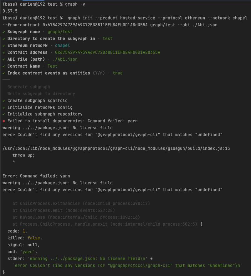 Couldnt Find Any Versions For Graphprotocolgraph Cli That Matches Undefined · Issue 1038 