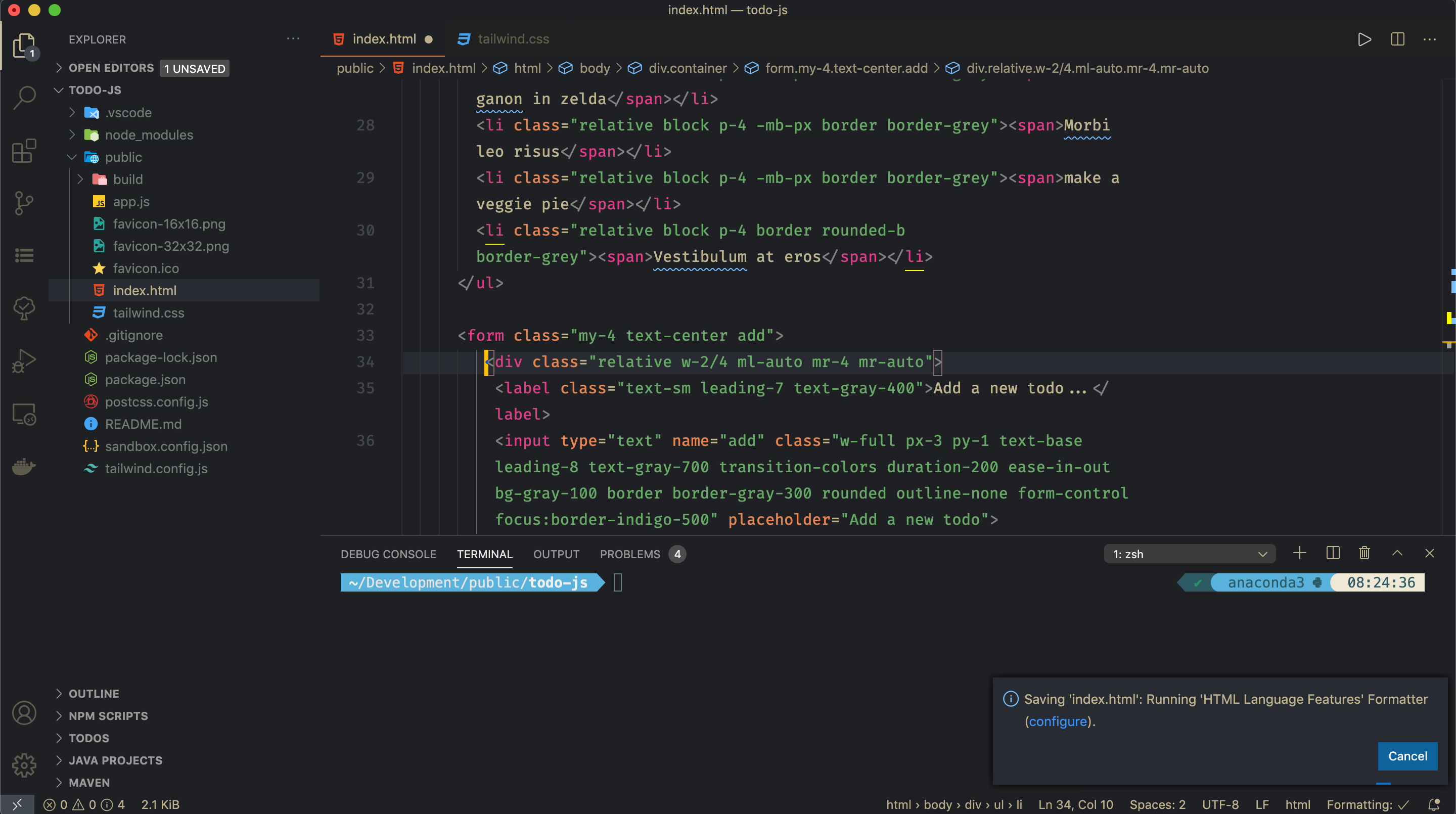 Running 'HTML Language Features' Formatter: FormatOnSave is extremely ...